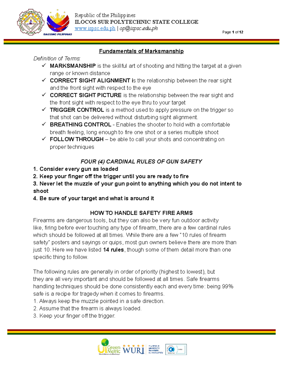 Final Exam Lecture Notes: Fundamentals of Marksmanship - Studocu