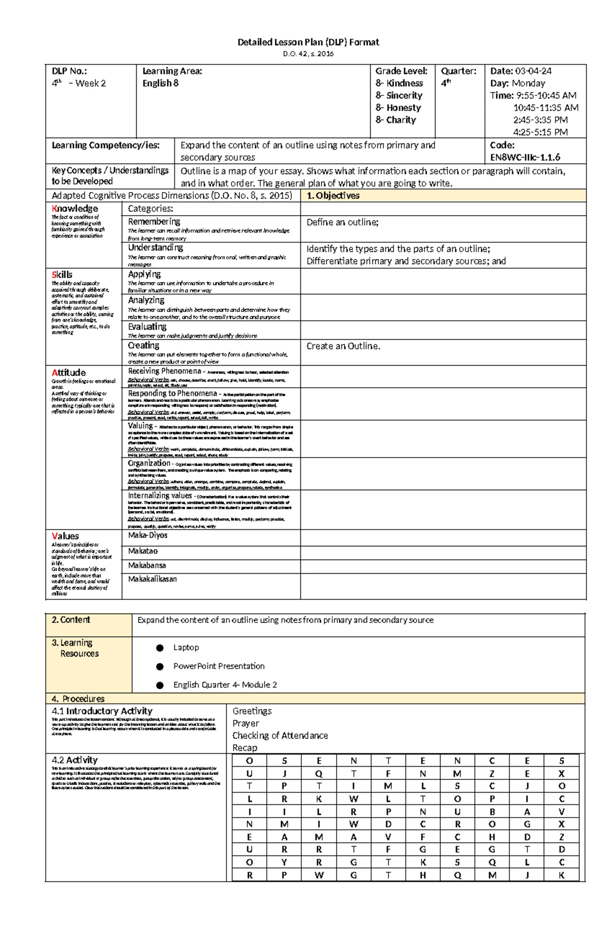 DLP-OF- Lesson Plan on Grammatical Signals for English 8 - Studocu