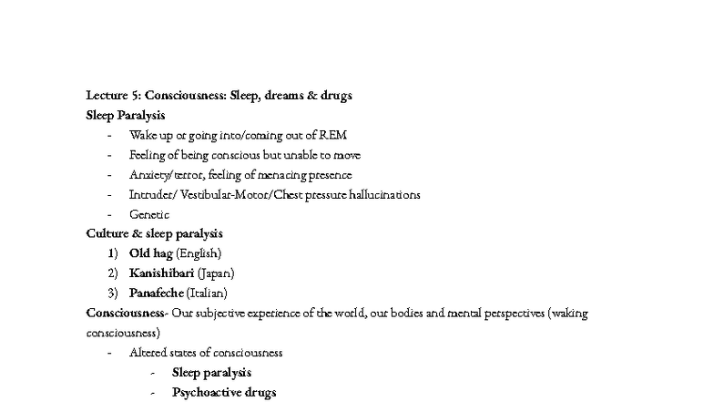 Psyc2 Lecture 5: Consciousness, Sleep, and Psychoactive Drugs - Studocu