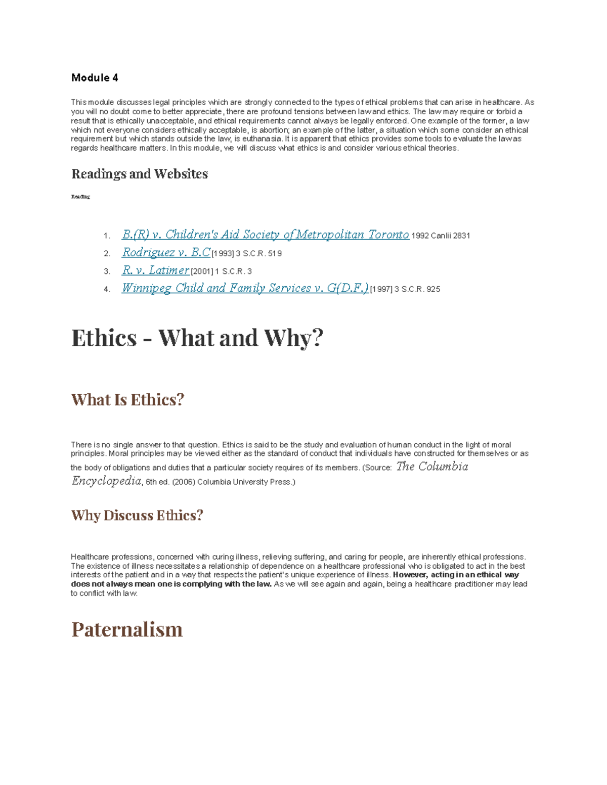Law326 - Module 4: Ethics and Legal Principles in Healthcare - Studocu