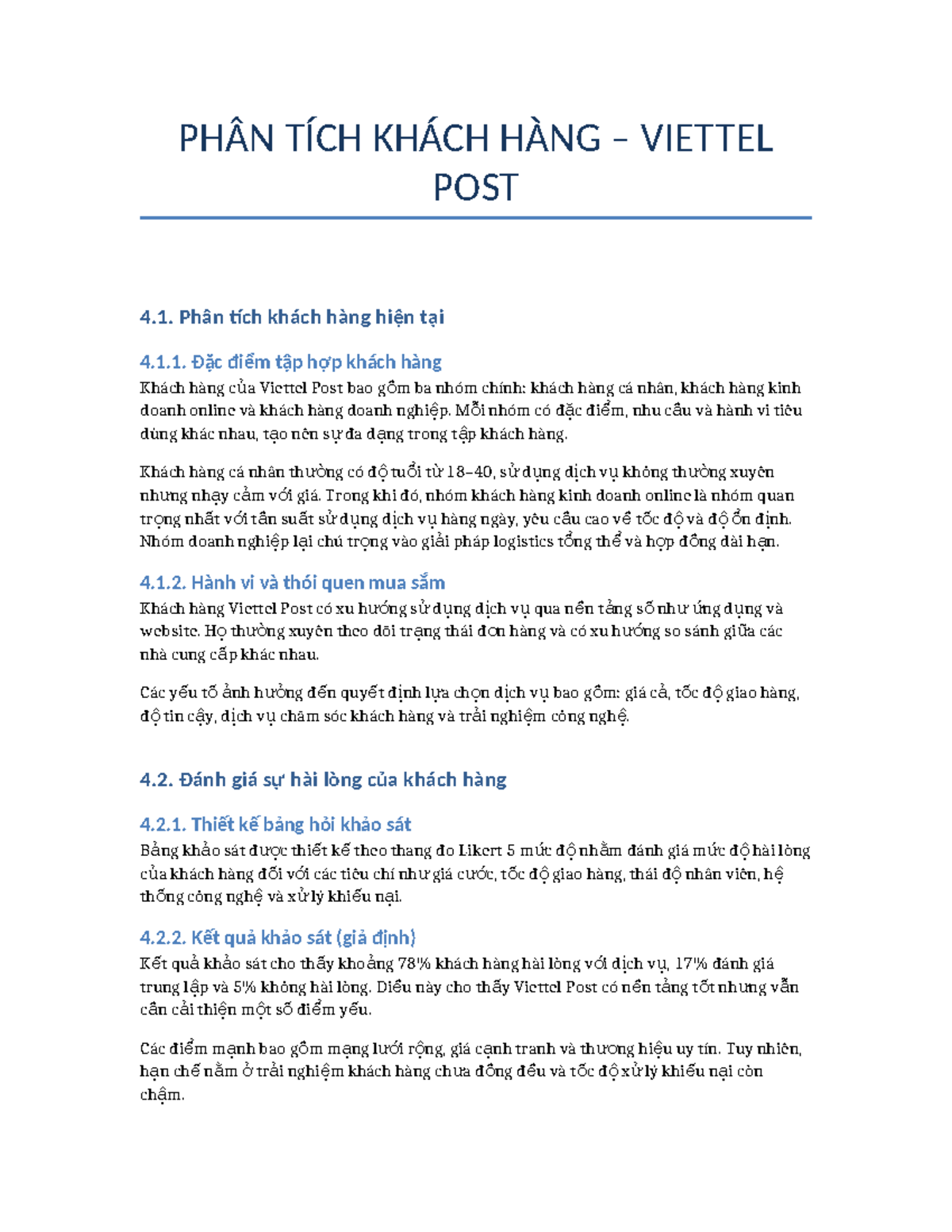 PHÂN TÍCH KHÁCH HÀNG VIETTEL POST: ĐÁNH GIÁ VÀ DỰ ĐOÁN Nhu Cầu - Studocu