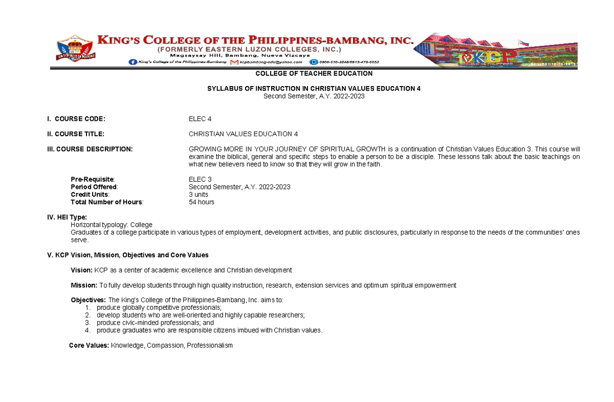 ELEC 4 - Syllabus - COLLEGE OF TEACHER EDUCATION SYLLABUS OF ...