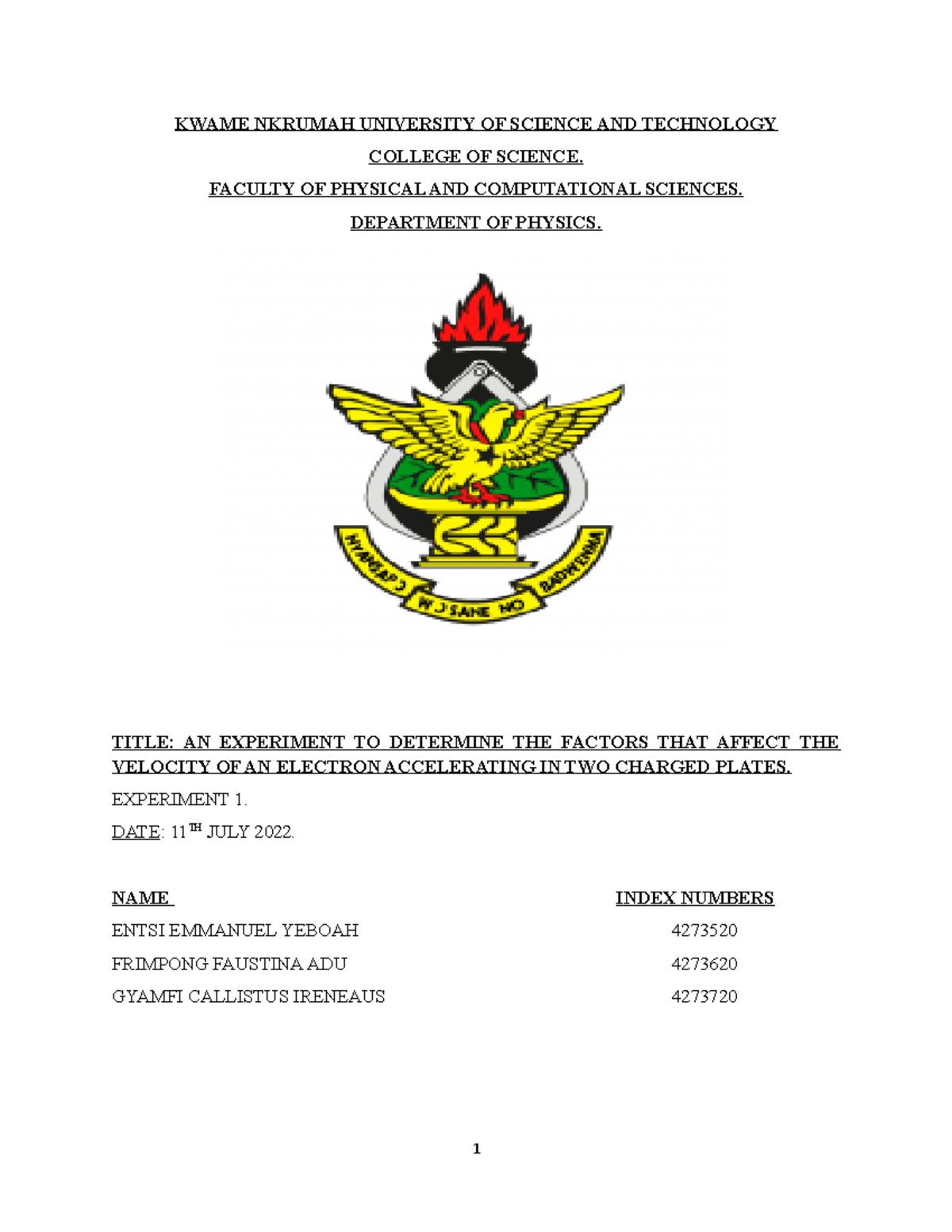 Accelerating electron - KWAME NKRUMAH UNIVERSITY OF SCIENCE AND ...