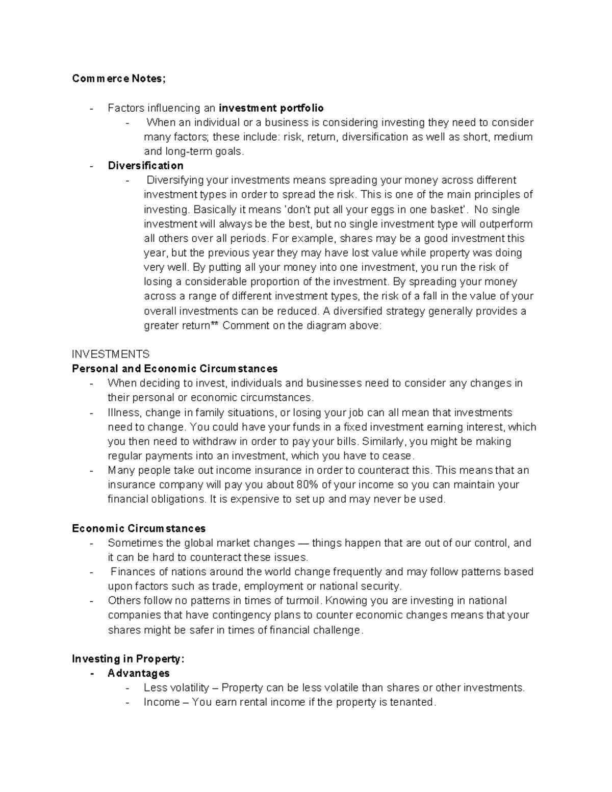 Commerce 101: Factors Influencing Investment Portfolios and Risks - Studocu