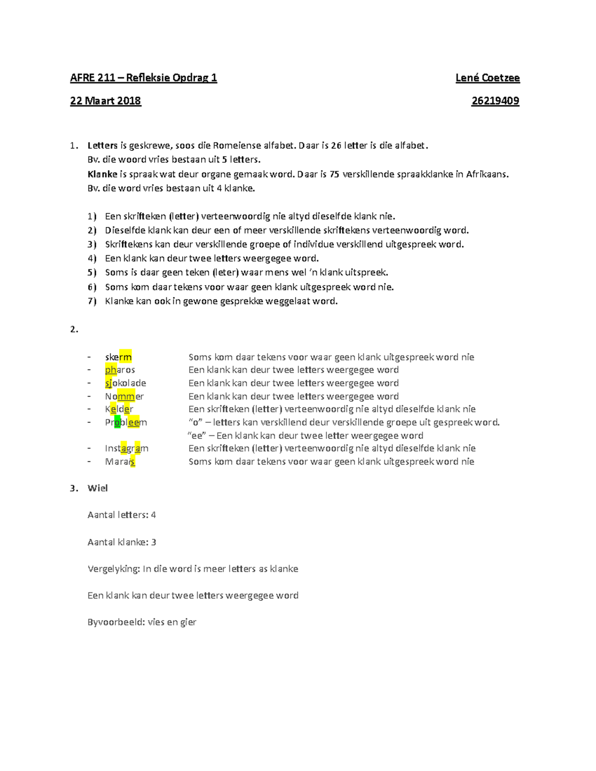 Opdrag 1 antwoorde - Assignment 1 answers/memo - AFRE 211 – Refleksie ...
