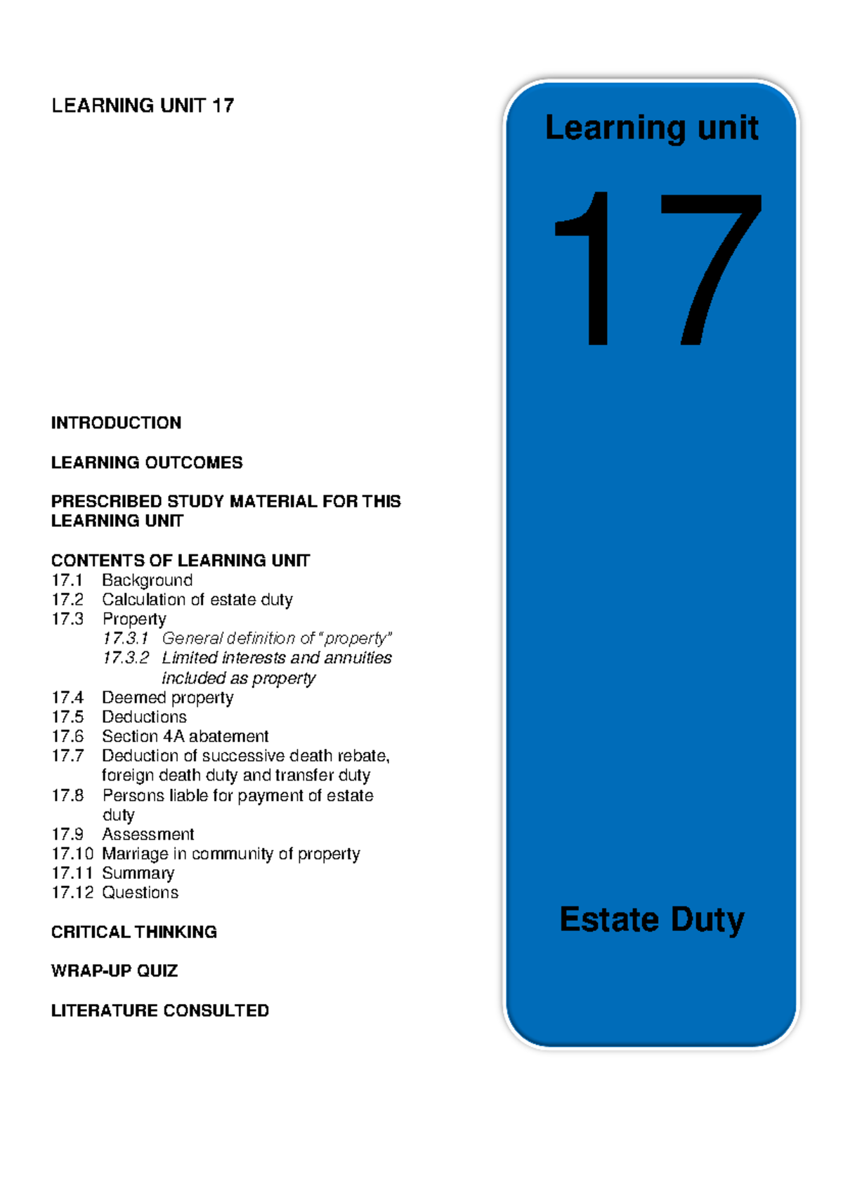 Le17 - Estate Duty - Tax3761 Study Guide and Key Concepts Overview ...