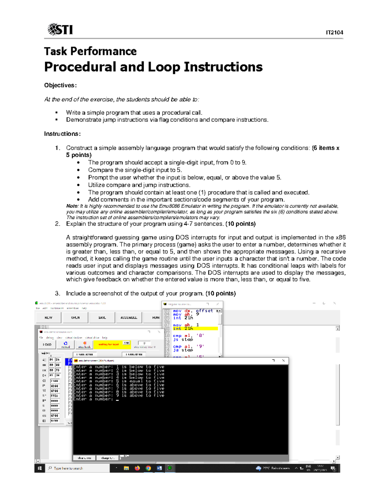 IT 05 Task Performance: Assembly Language Program Instructions - Studocu