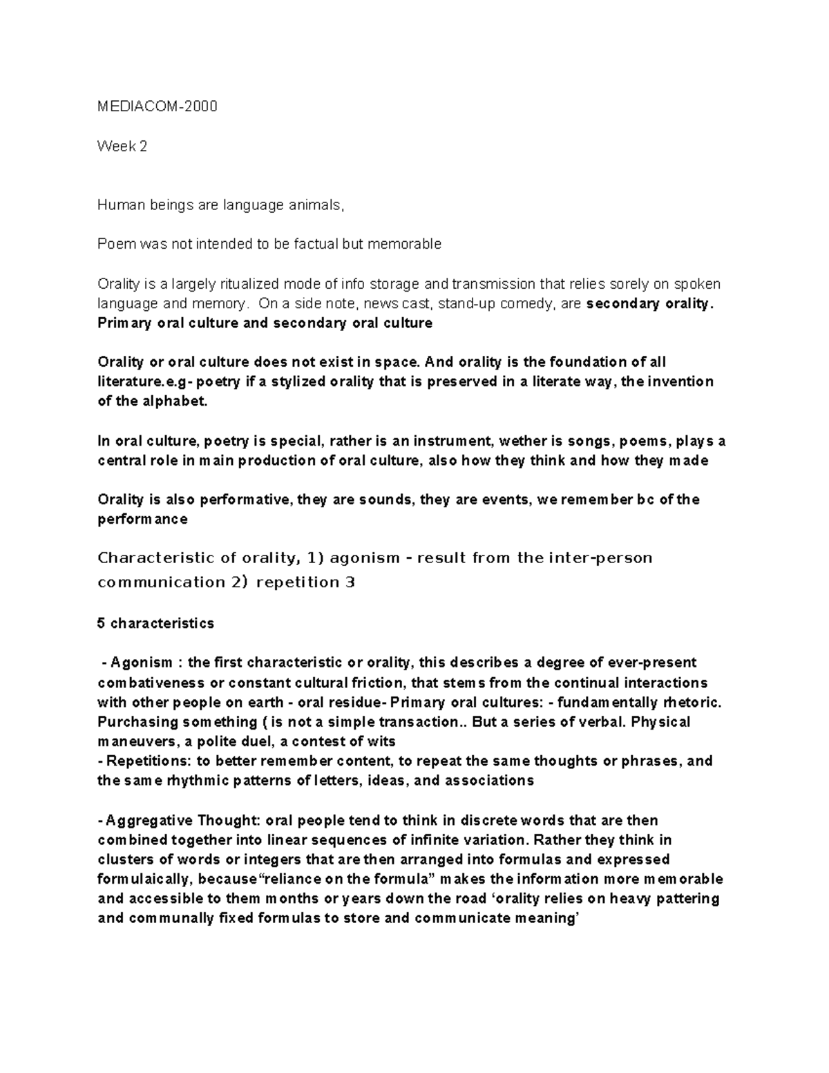 Mediacom-2000: Week 2 - The Role of Orality in Language and Poetry ...
