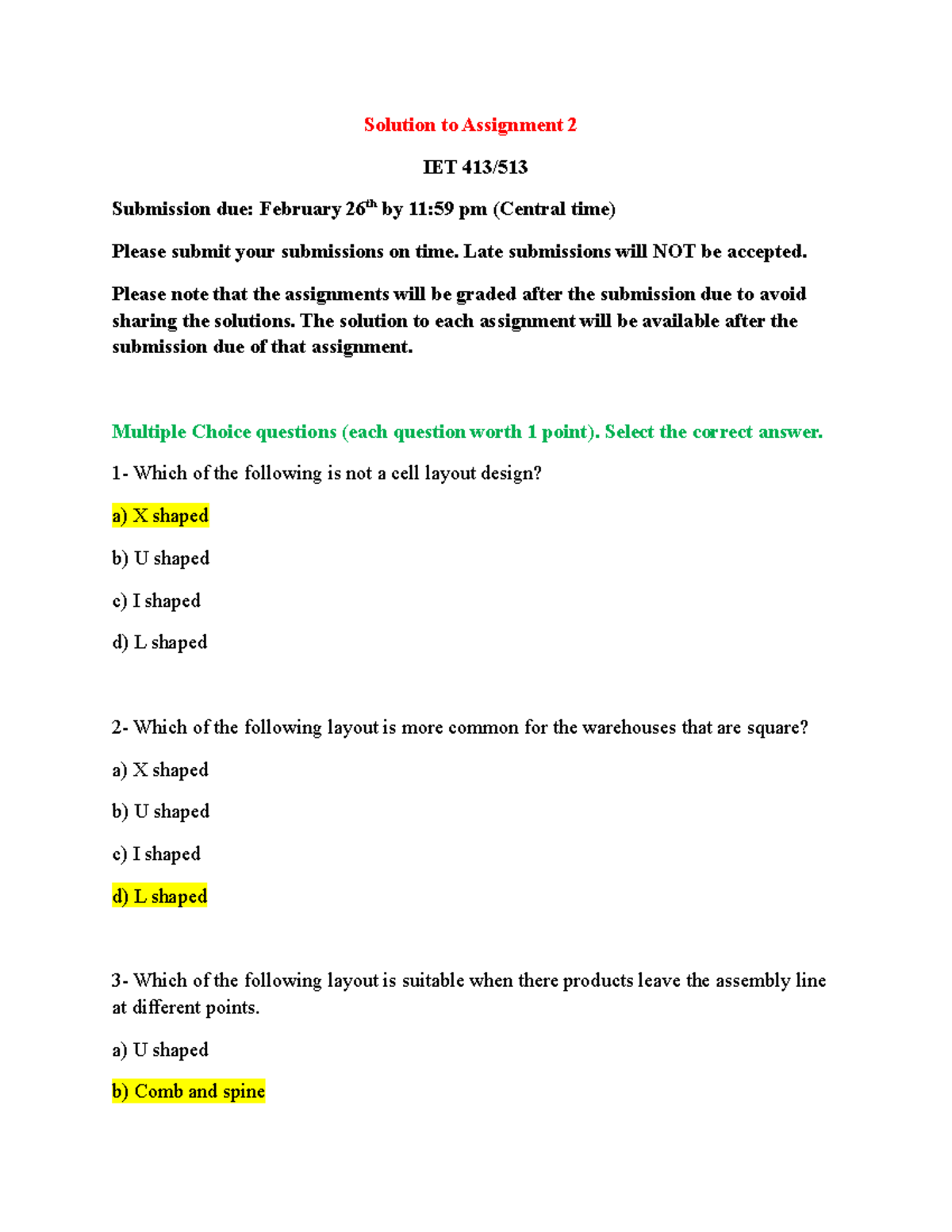 Assignment 2 questions and solutions - Solution to Assignment 2 IET 413/ Submission due ...