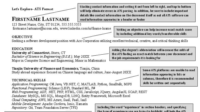 ATS Resume Sample: FIRSTNAME LASTNAME - Formatting & Tips - Studocu