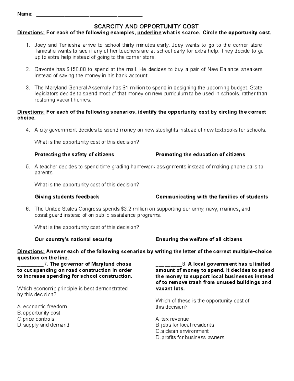 Assignment 3-Scarcity and Opportunity cost - Name