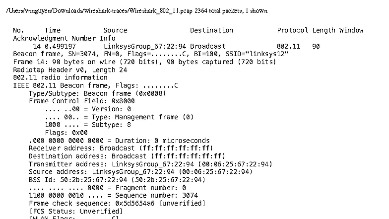 WiFi Frame Analysis: Packet 14 Details (2364 Total Packets) - Studocu