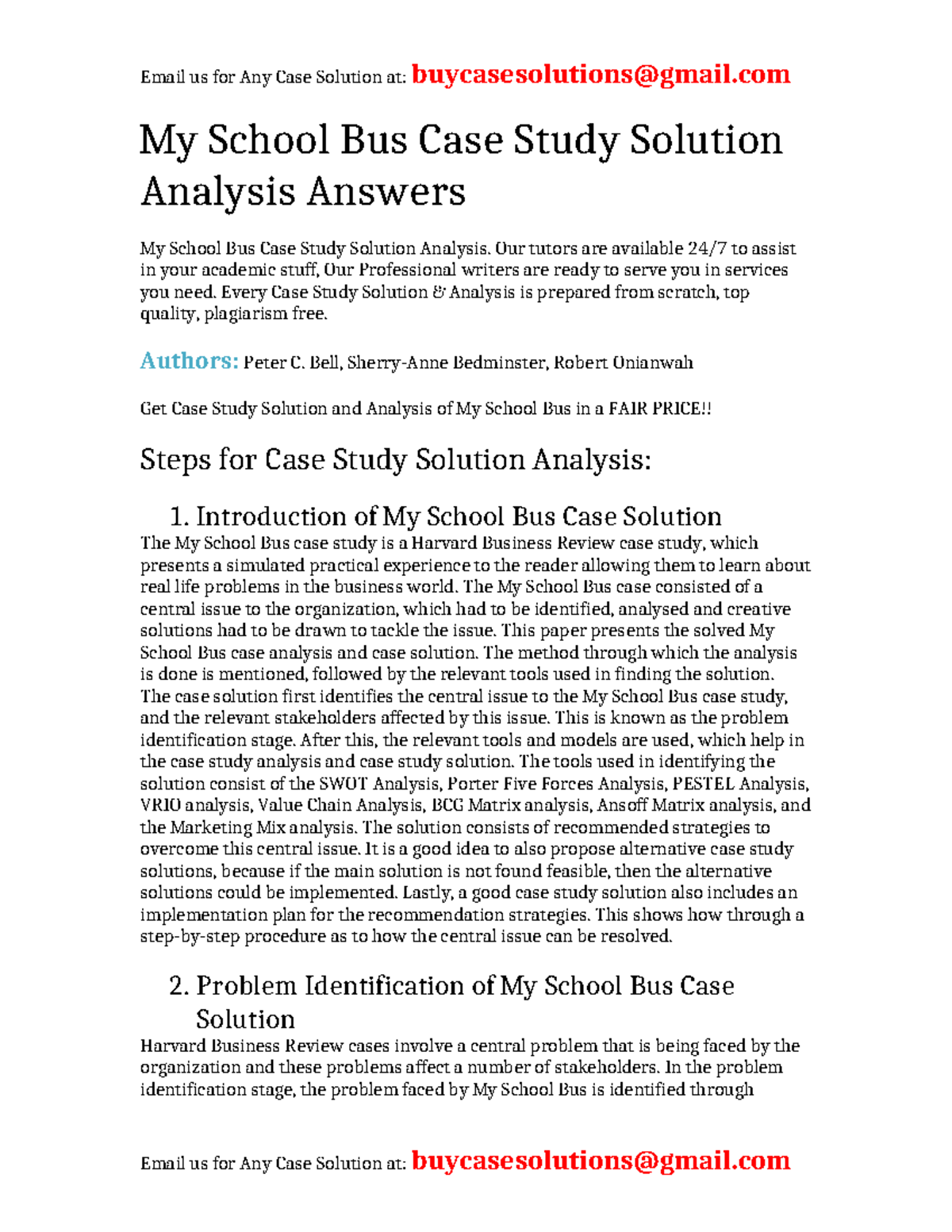 My School Bus Case Study HBR Solution & Analysis Summary - Studocu