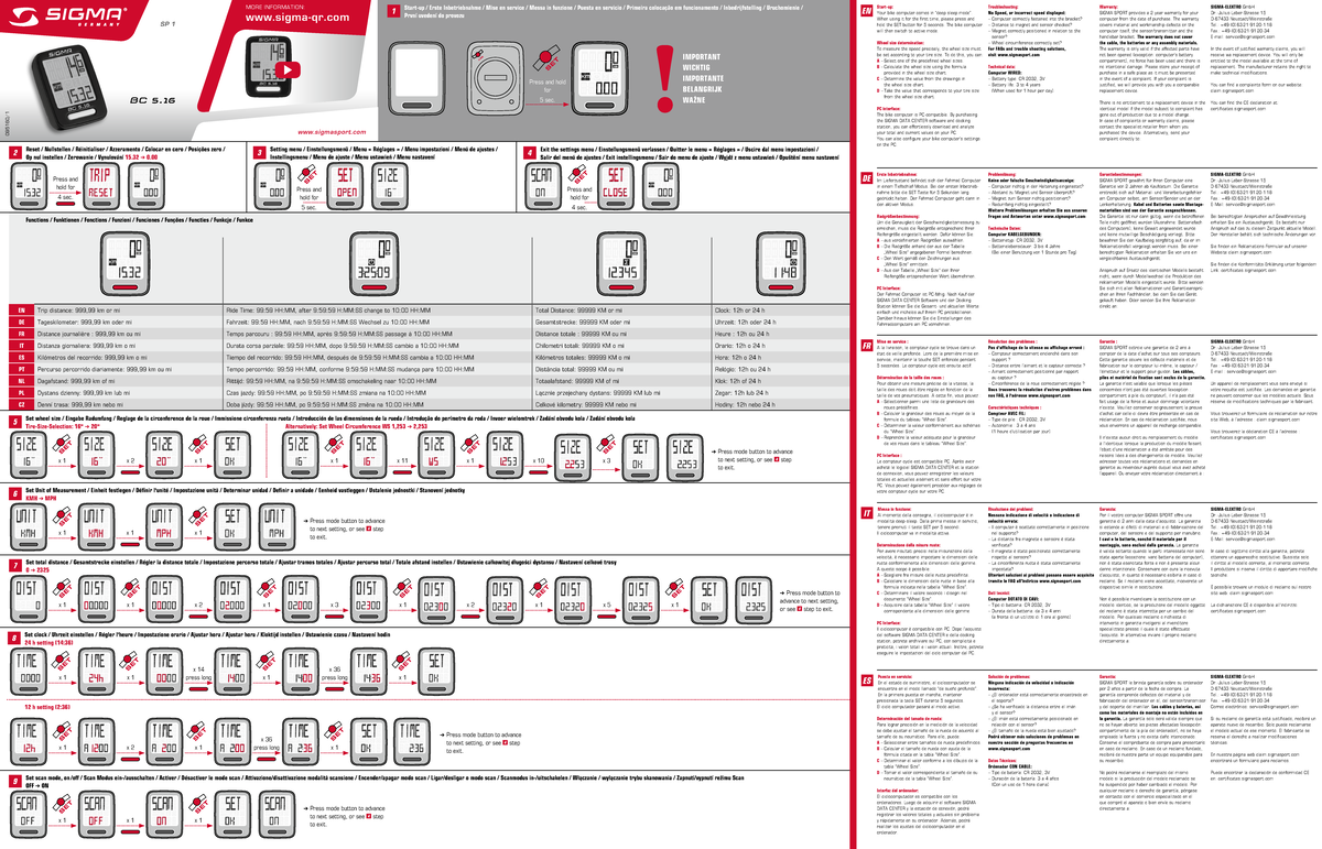 Sigma BC 5.16 Cycling Computer User Manual and Setup Guide - Studocu