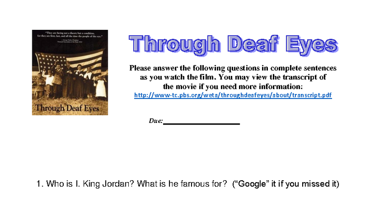 Through Deaf Eyes: Movie Questions & Discussion Guide - Studocu