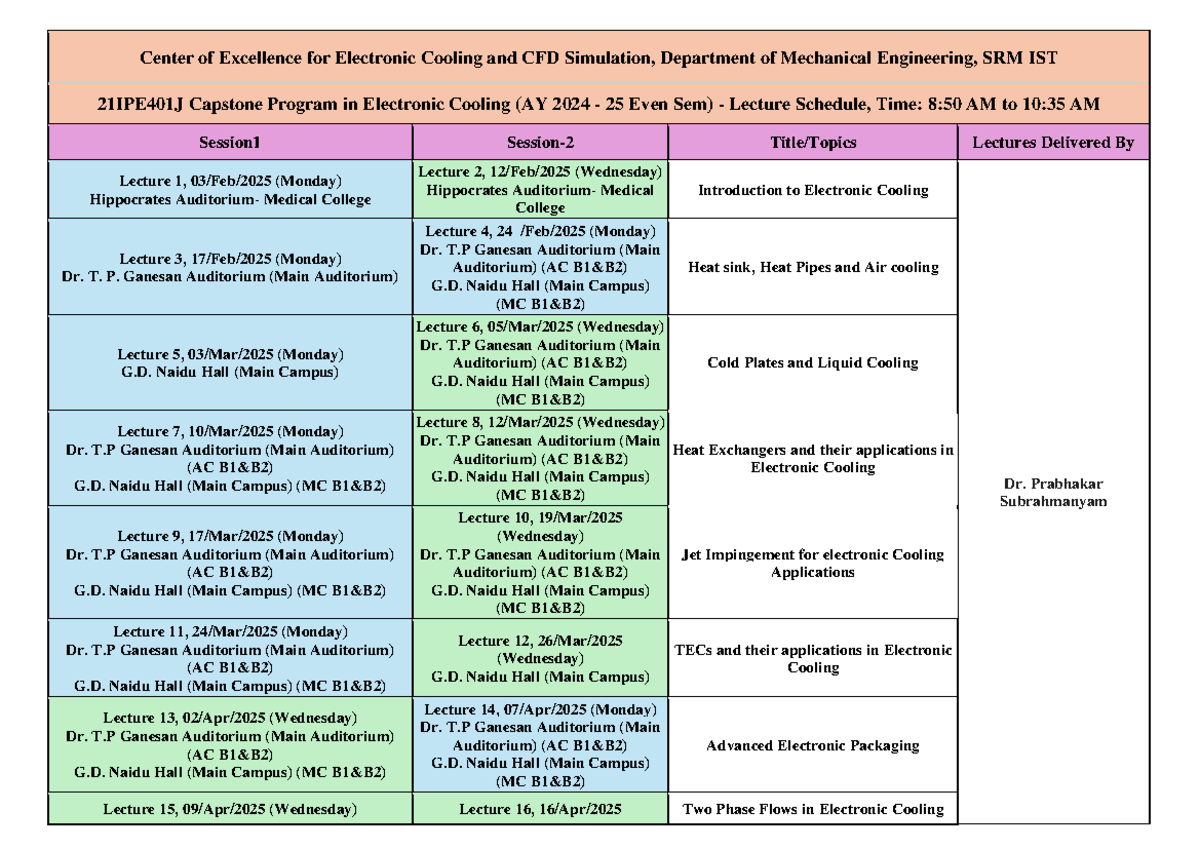 21IPE401J Capstone Program Lecture Schedule AY 2024-25 Even Sem - Studocu