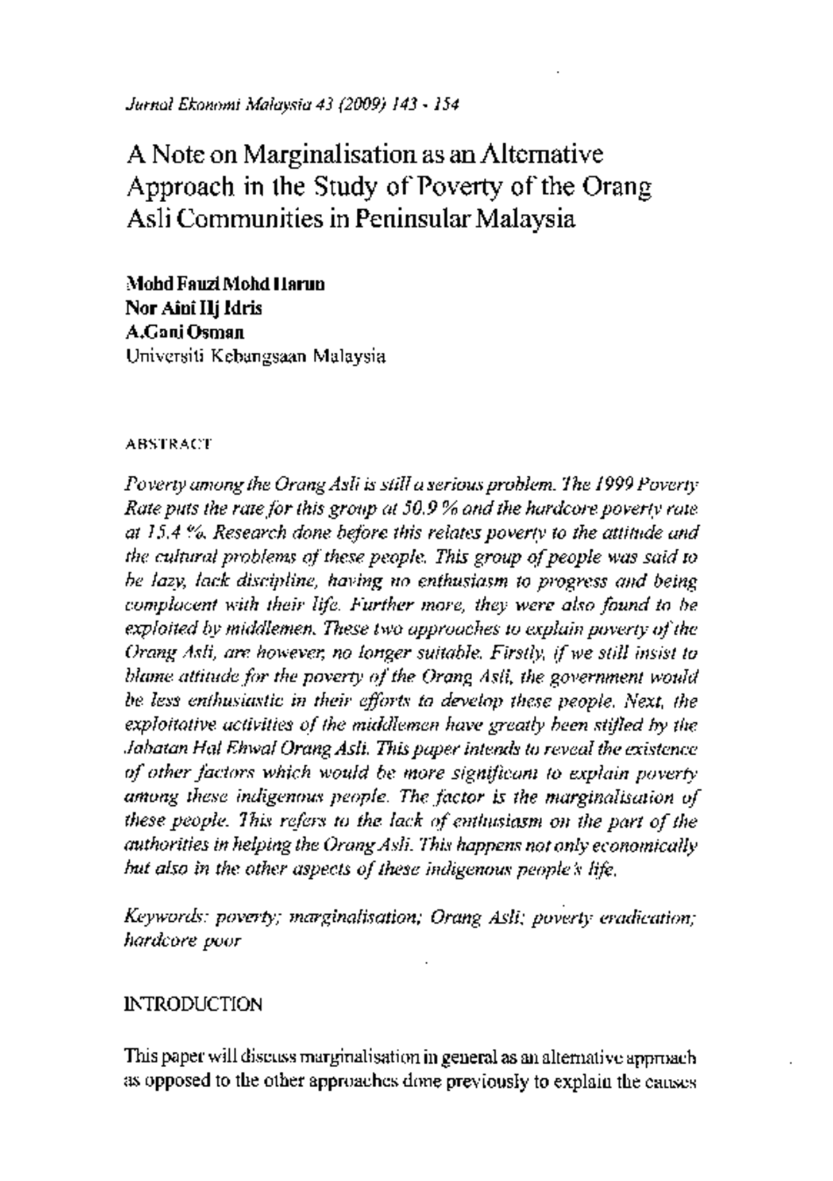 UKM poverty orang asli case study example - Materials Science - Studocu