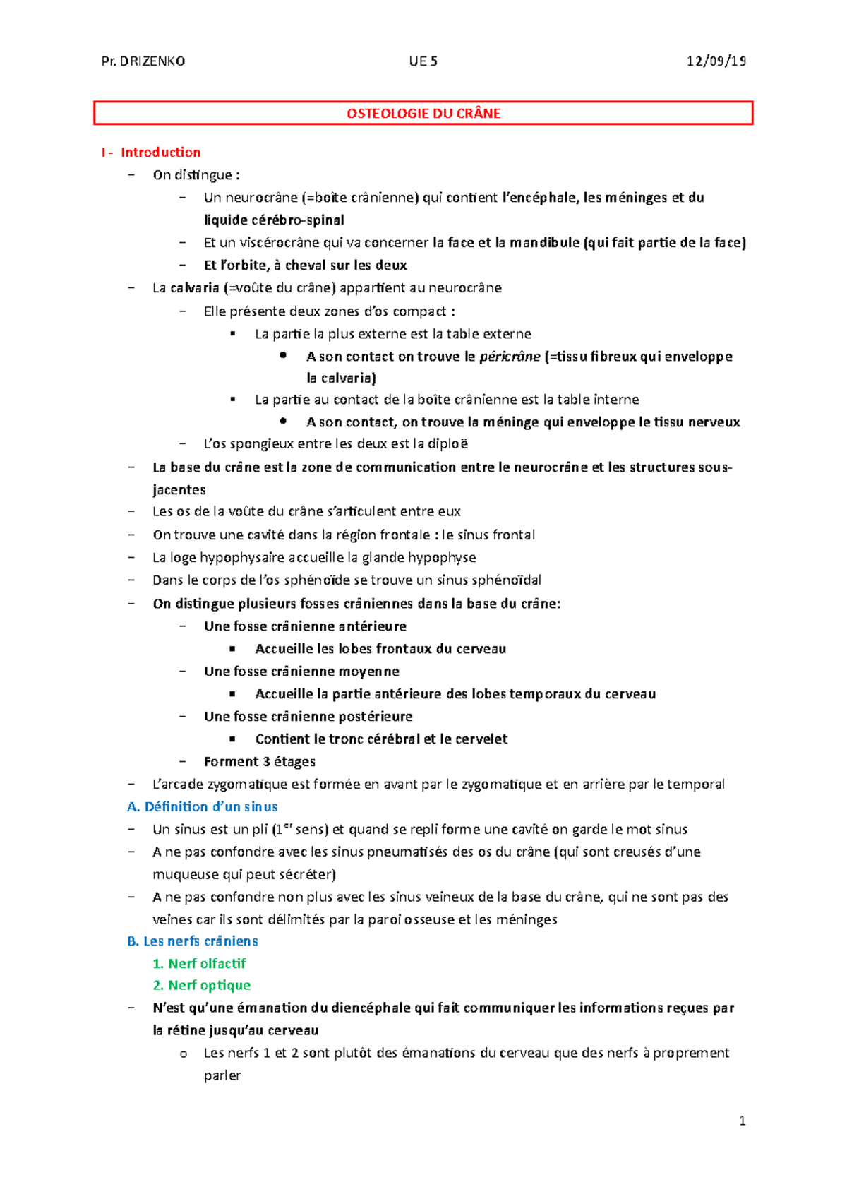 Ostéologie du Crâne : Analyse Detaillée des Os Crâniens et Sinus - Studocu