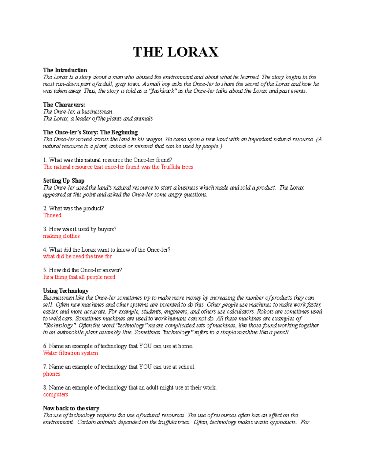 The Lorax - THE LORAX The Introduction The Lorax is a story about a man ...