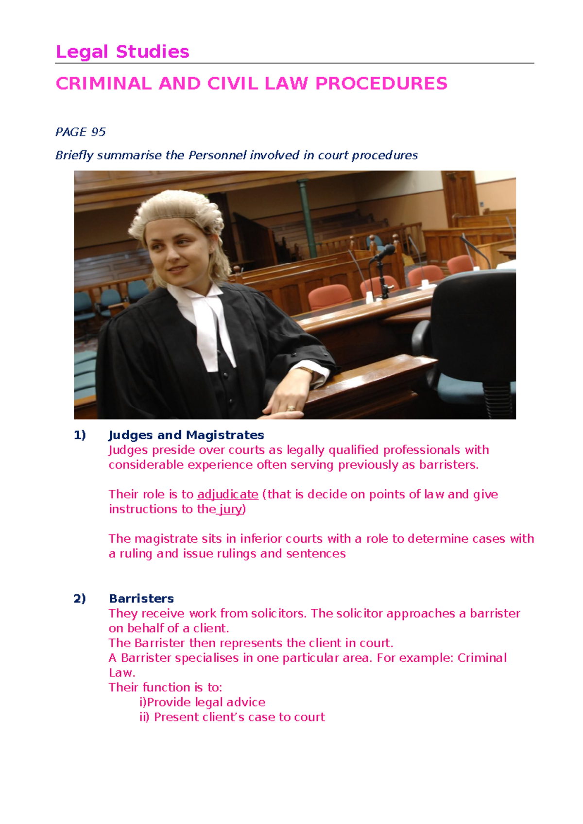 Legal Studies - Criminal & Civil Law Procedures: Court Personnel ...