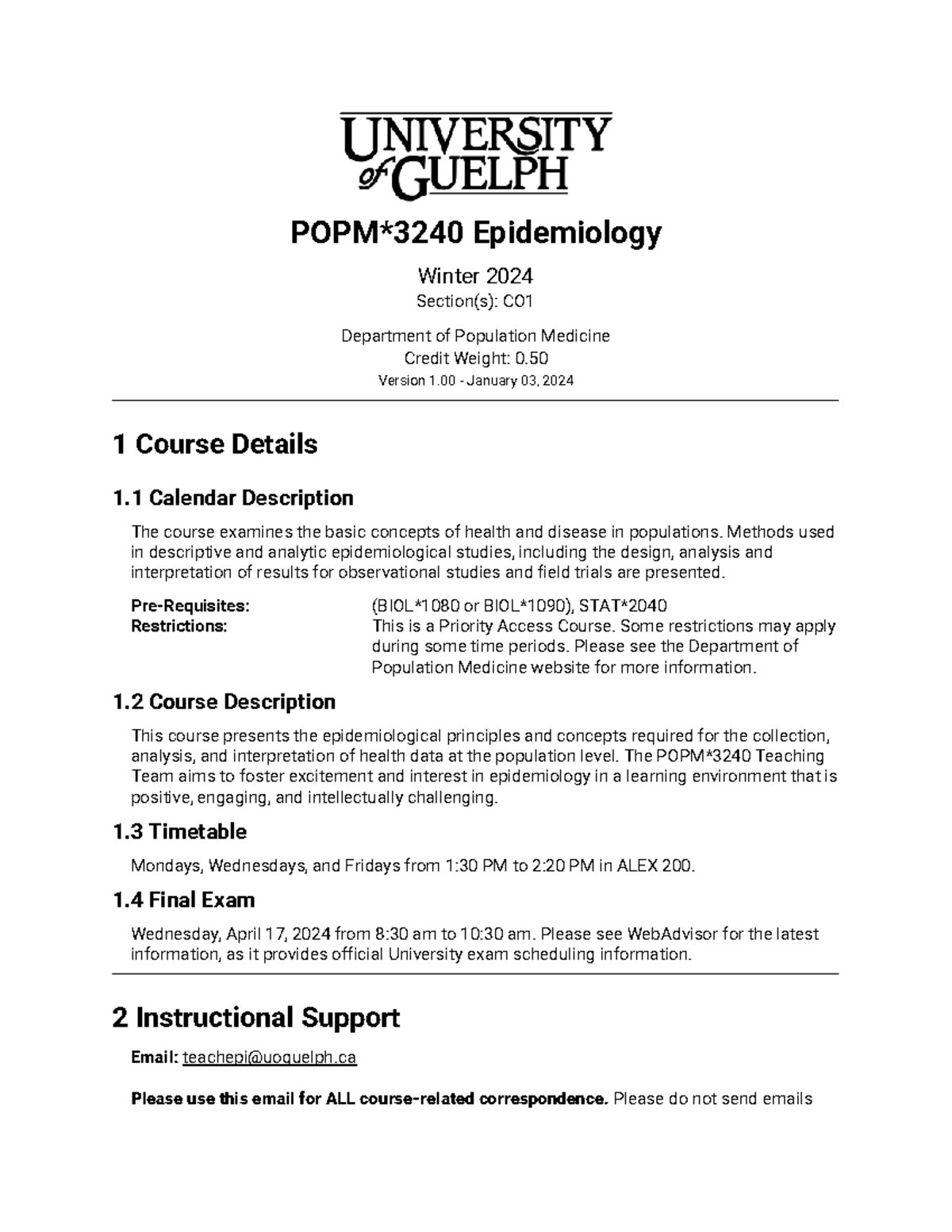 Epidemiology Course Outline W24: POPM3240 Final Exam Details - Studocu