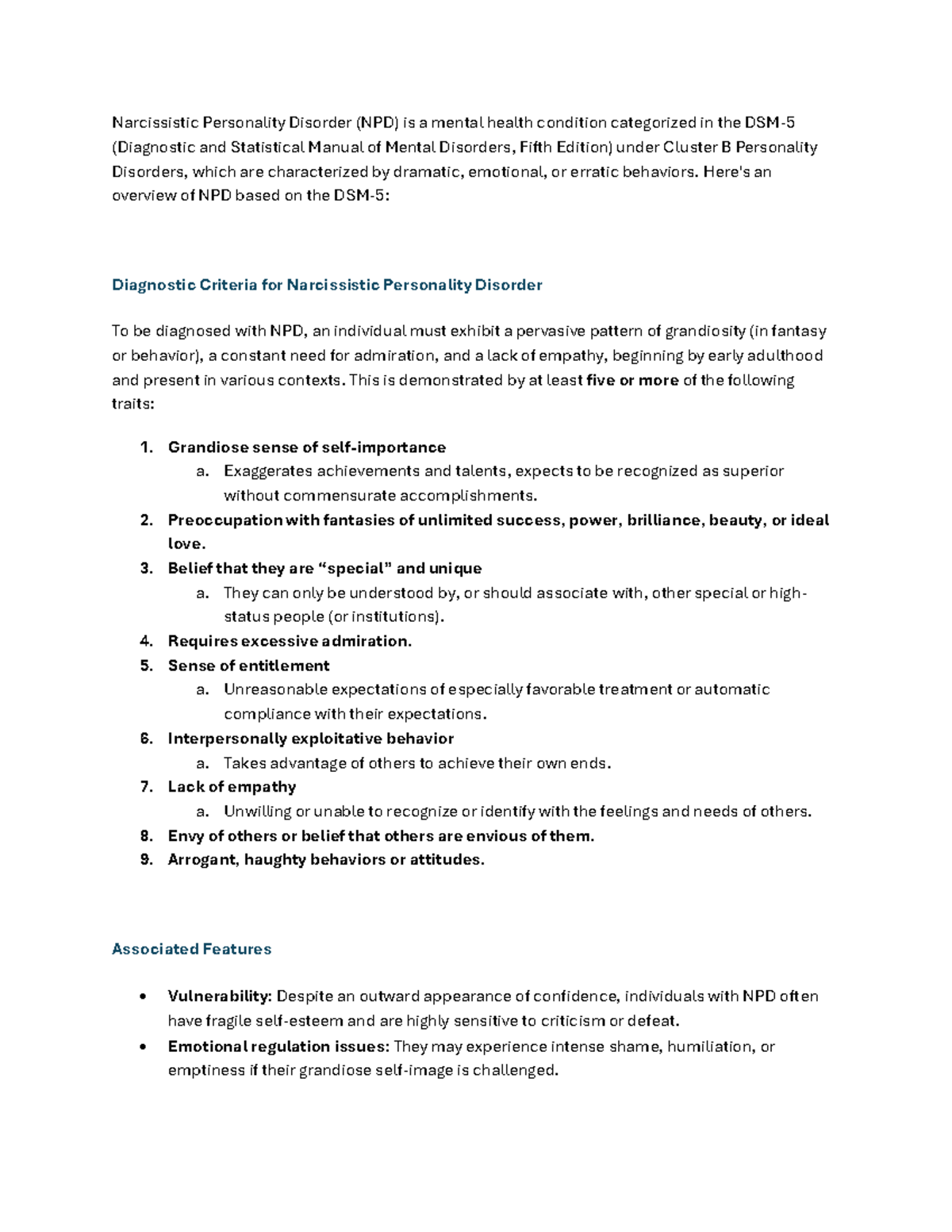 Document 5 - Narcissistic personality disorder notes - Narcissistic ...