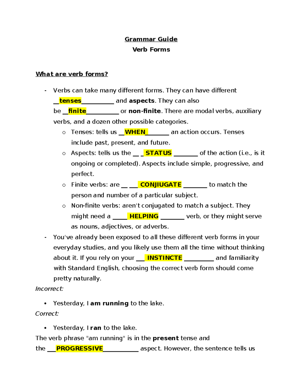 SAT Verb Forms: Understanding Tenses and Aspects for Students - Studocu