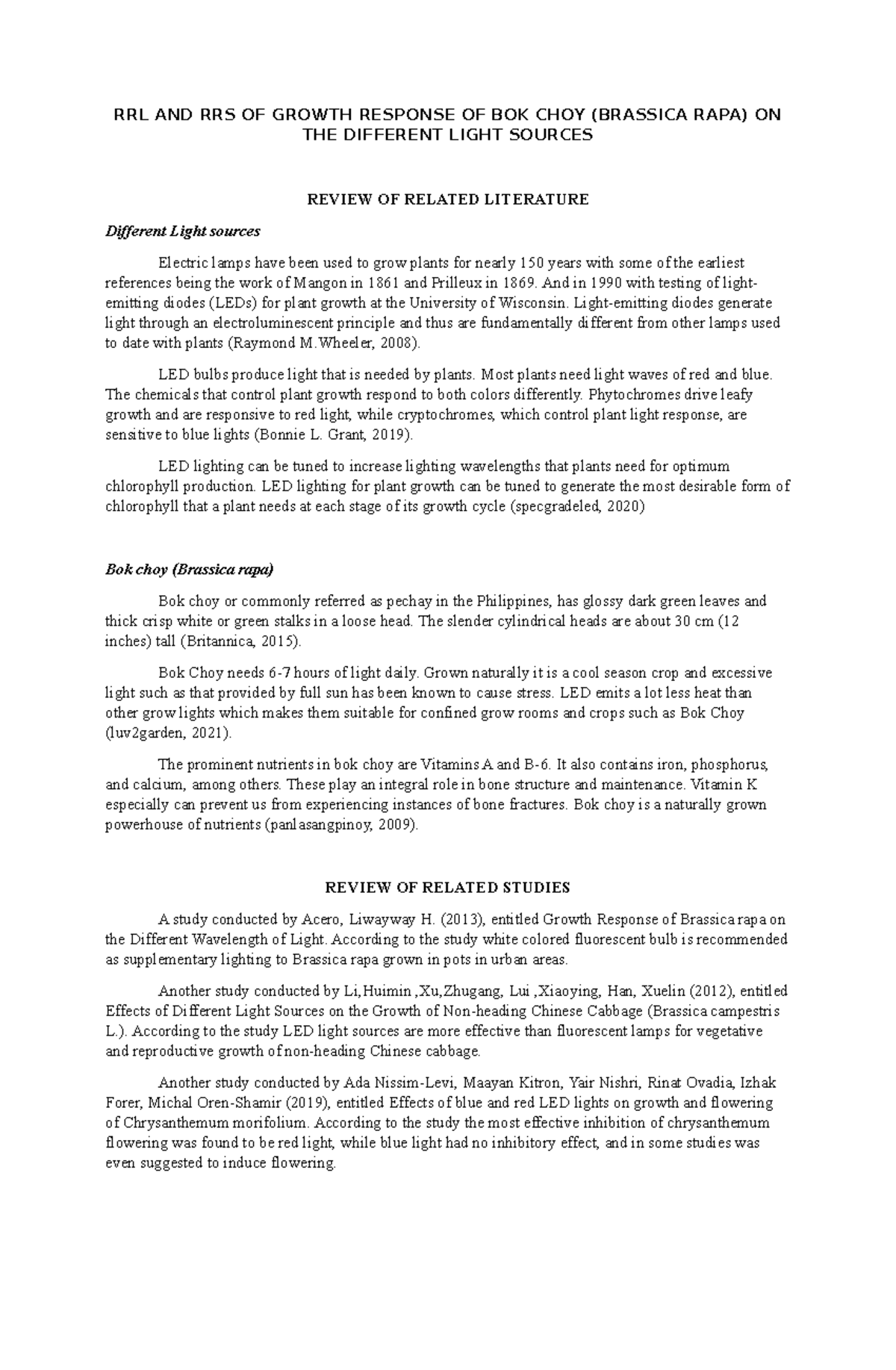 RRL & RRS of Bok Choy (Brassica Rapa) Growth Under Varied Light Sources ...