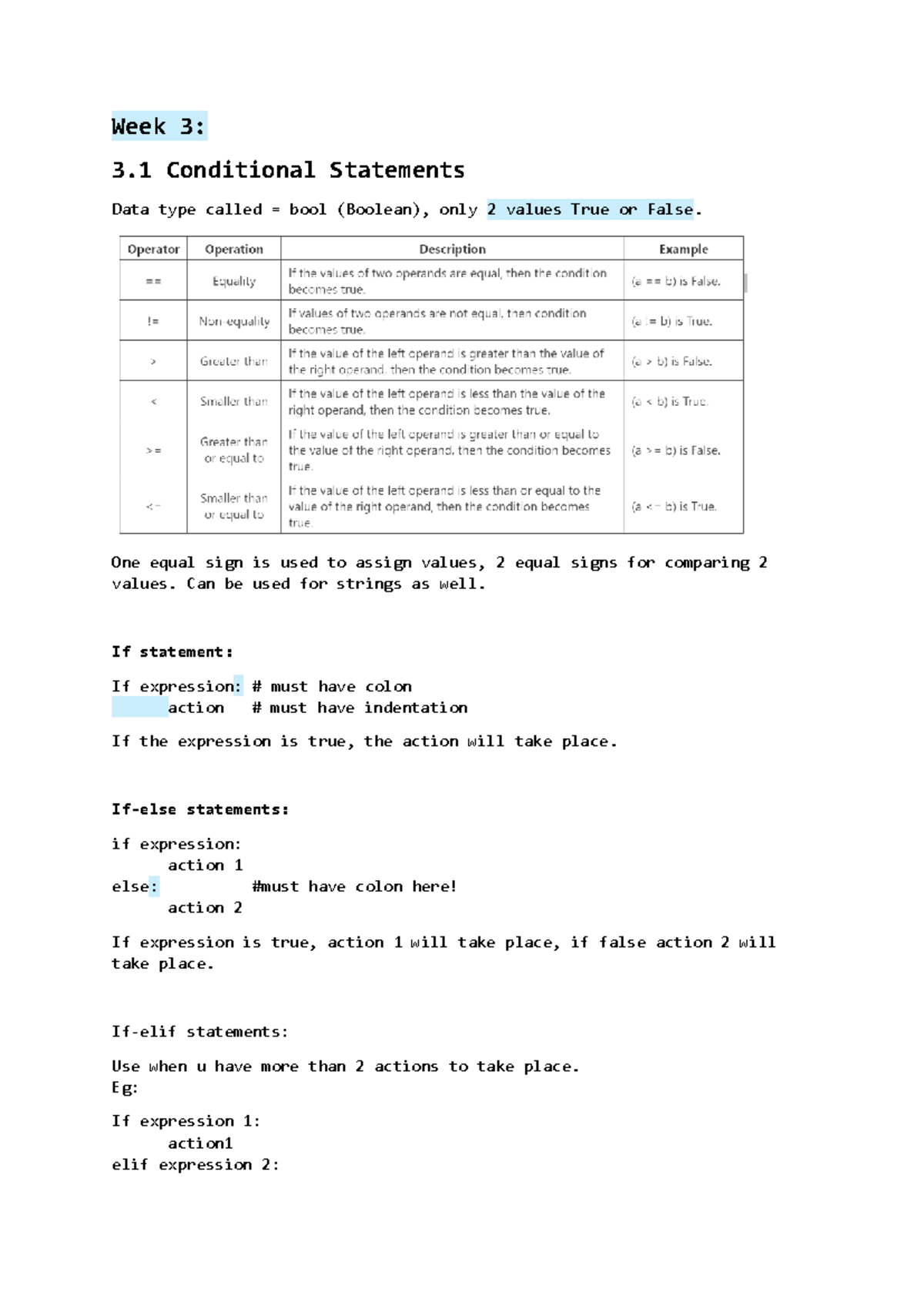 IS1704 Comp Thinking & Programming Notes - II - Week 3: 3 Conditional ...
