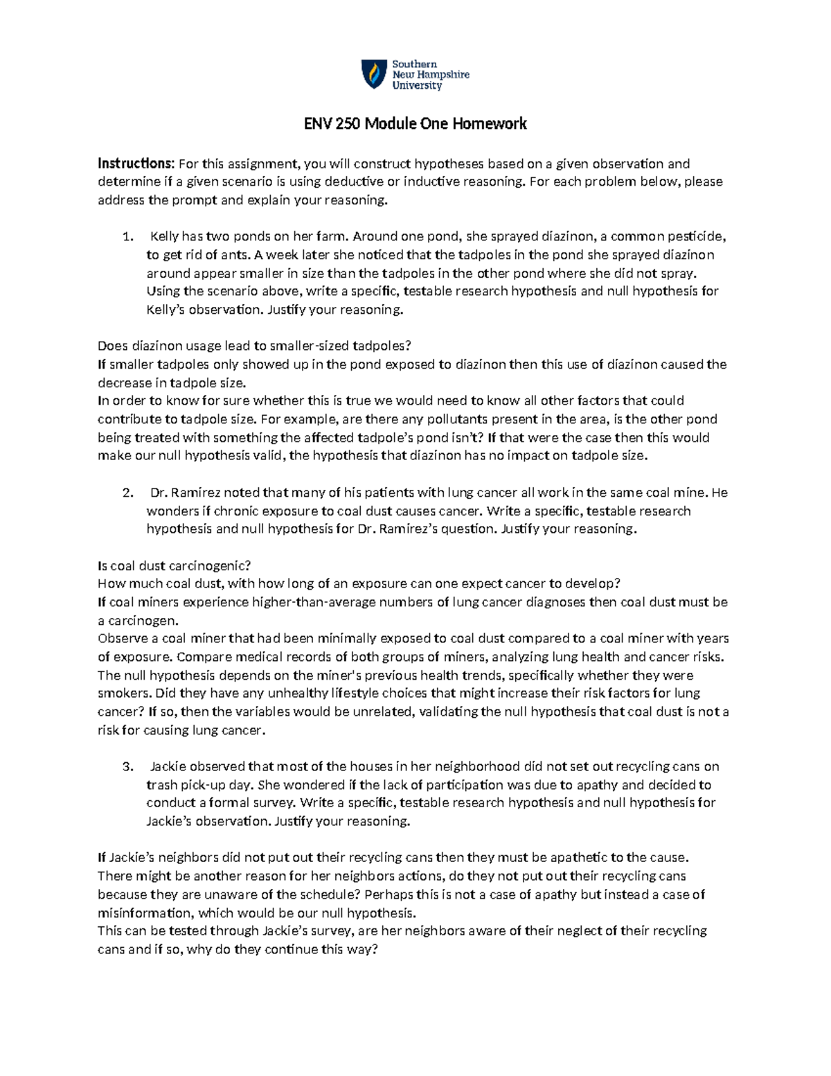 ENV 250 Module One Homework - ENV 250 Module One Homework Instructions ...