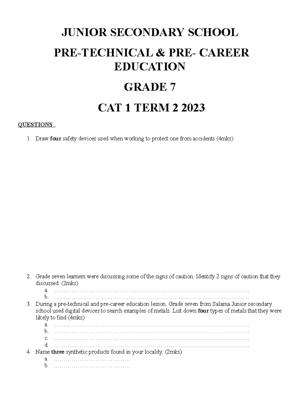 PRE-TECH G7 CAT 1 TERM 2 2023: Safety Devices & Tools Quiz - Studocu