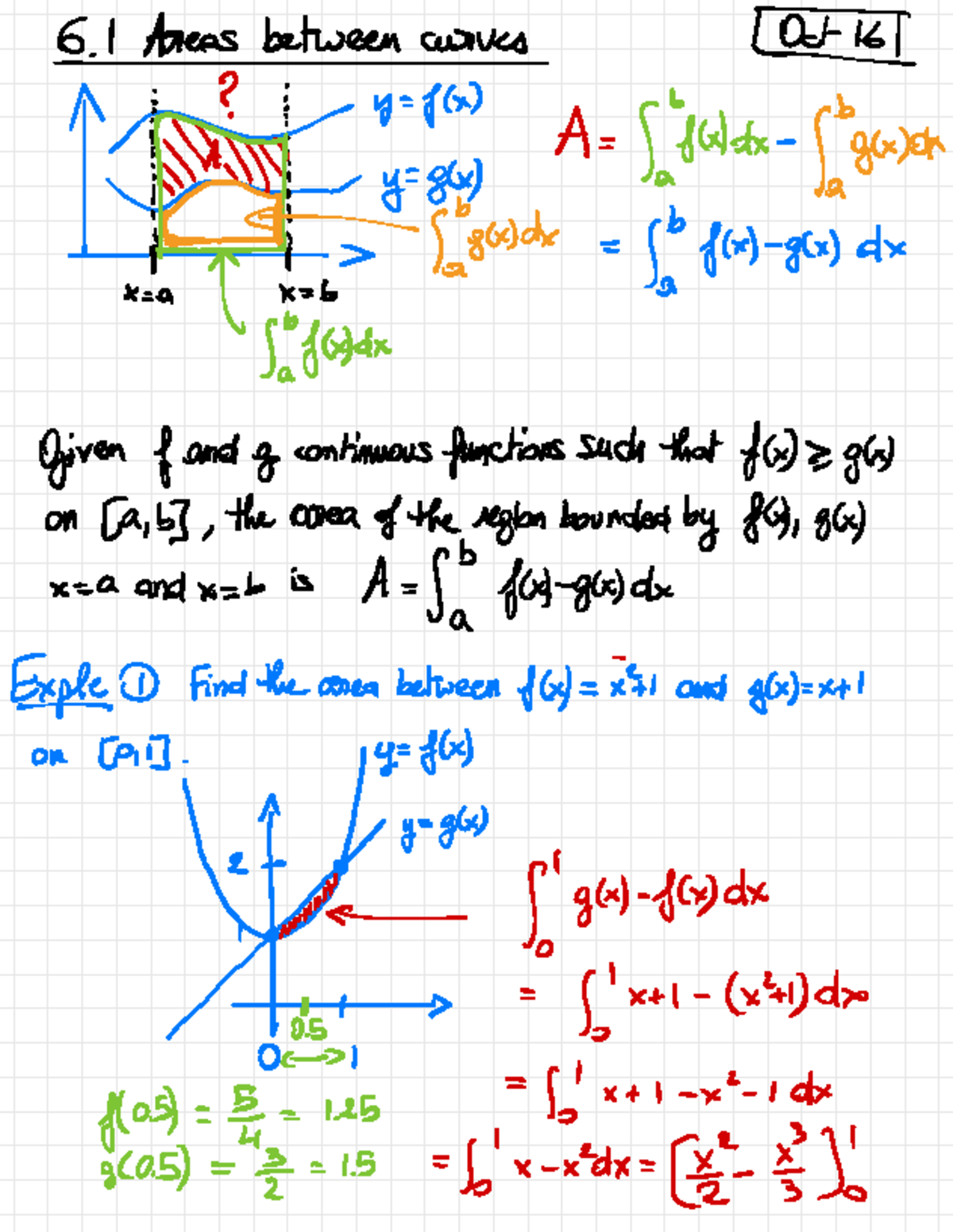 6.1 Areas Between Curves - F24NYB Lecture Notes (Oct 16) - Studocu