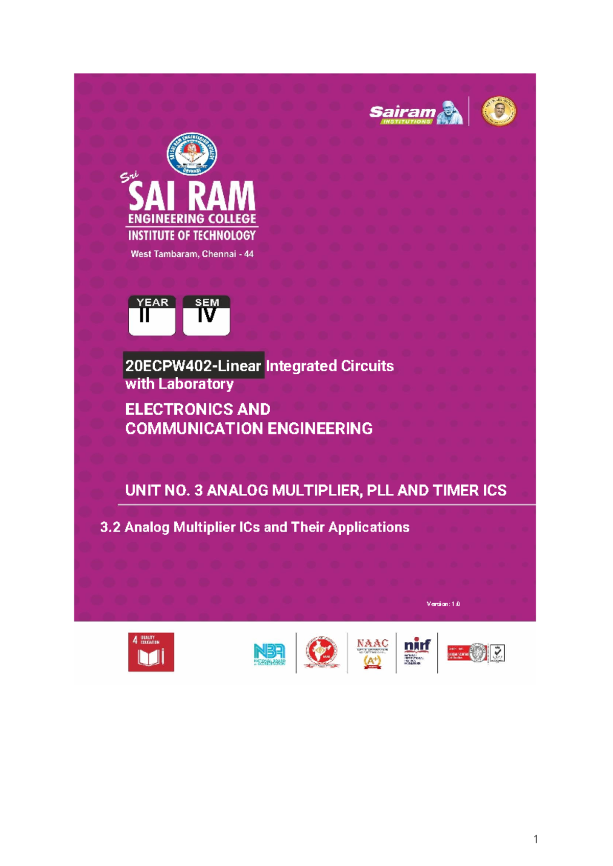 20ECPW402 Linear Integrated Circuits Lab: Analog Multiplier ICs ...