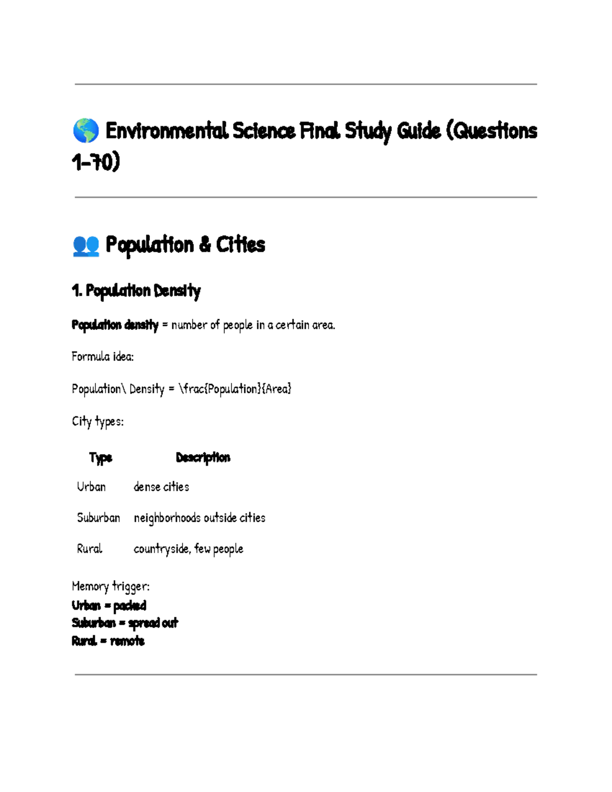 Environmental Science Final Study Guide (Questions 1–70) - Studocu
