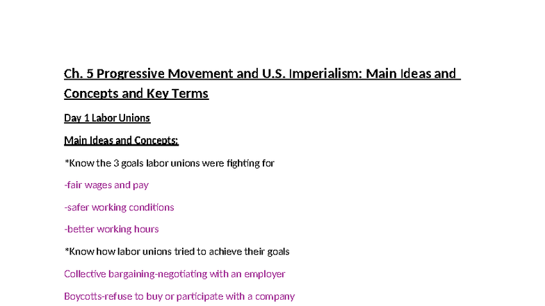 Key Concepts in the Progressive Movement & U.S. Imperialism (HIST 101 ...