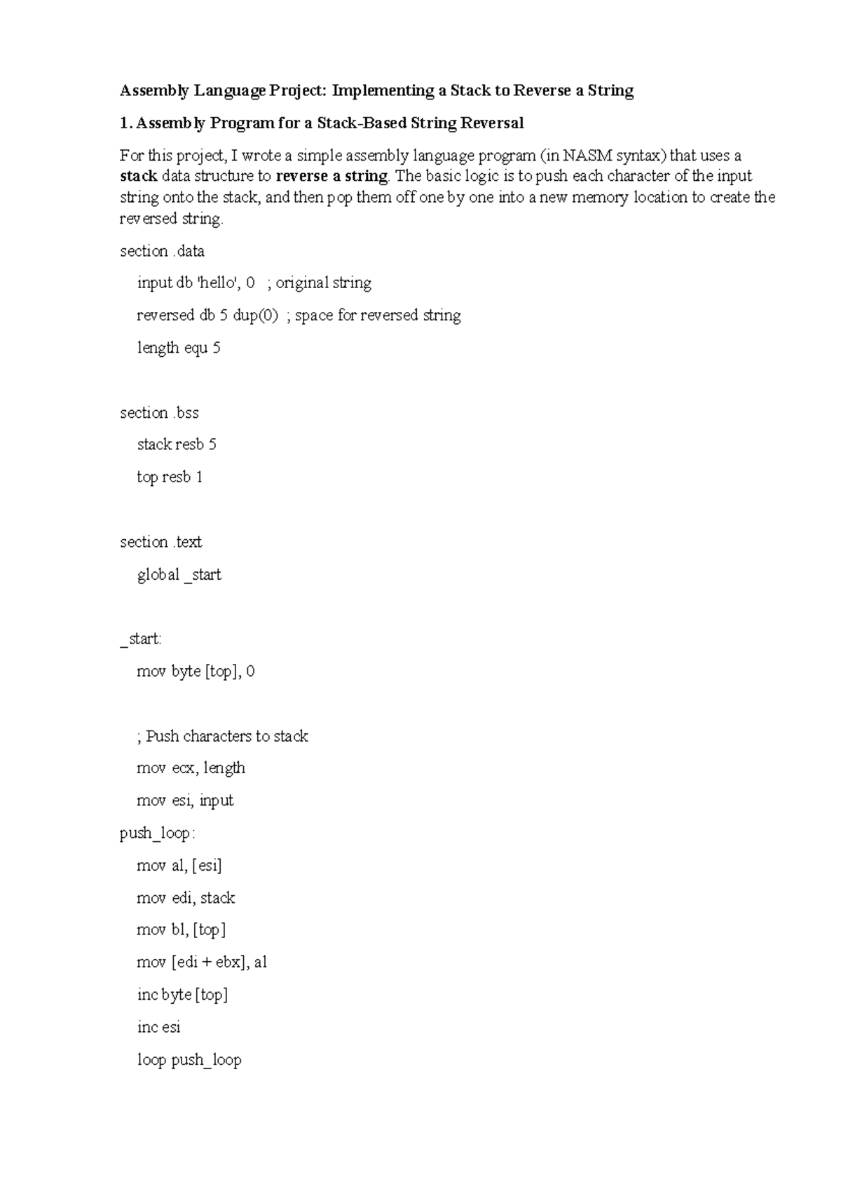 CS 1105 Assignment: Stack Implementation for String Reversal - Studocu