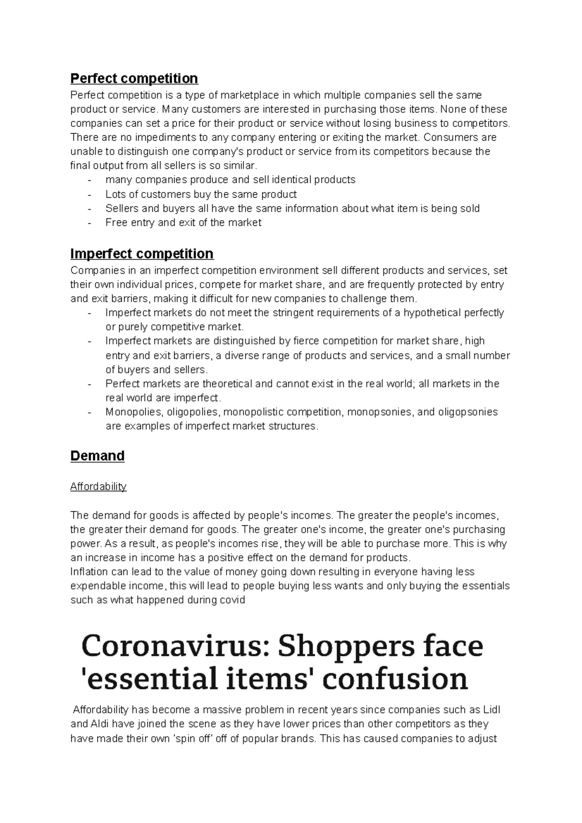 BTEC Level 3 Unit 1: Market Structures - Perfect vs. Imperfect ...