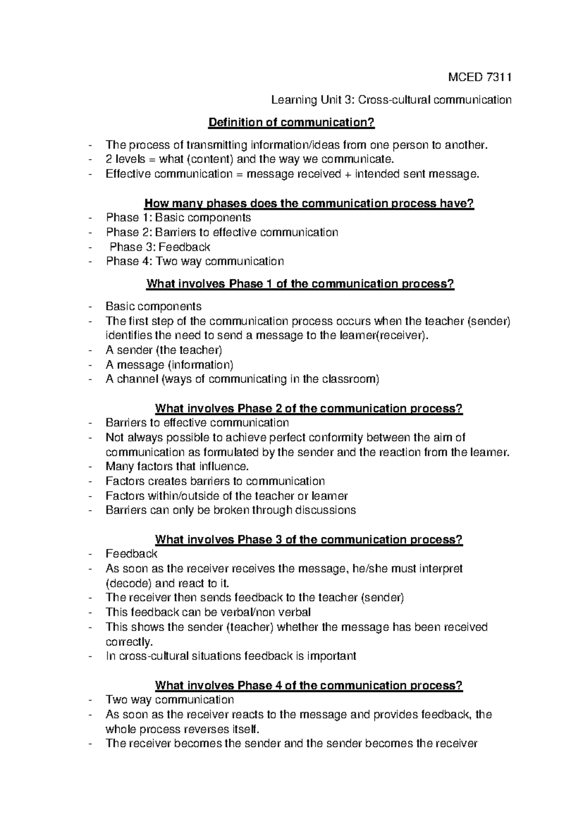 MCED7311, Exam summeries - MCED 7311 Learning Unit 3: Cross-cultural ...