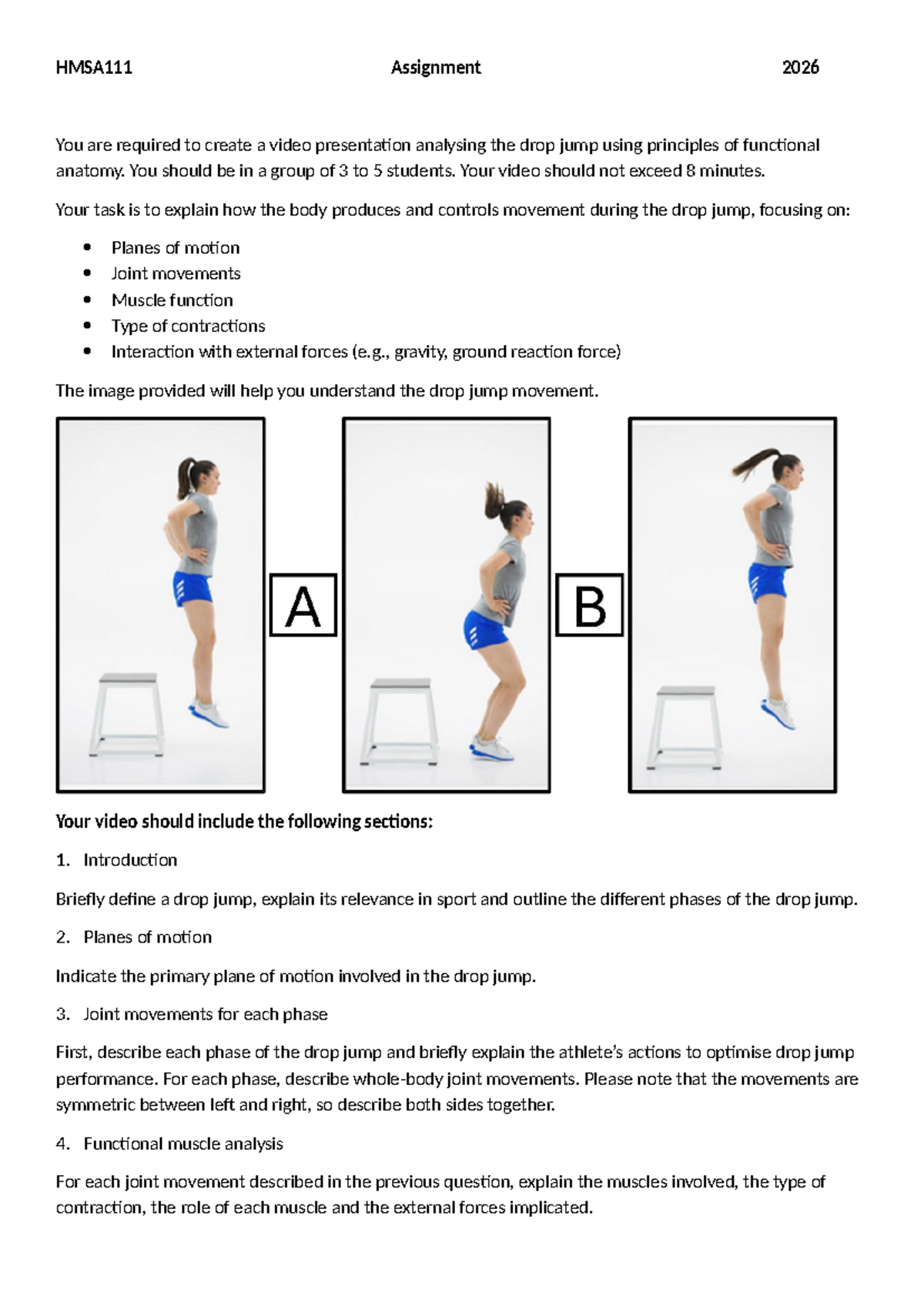 HMSA111 Assignment: Video Presentation on Drop Jump Analysis 2026 - Studocu