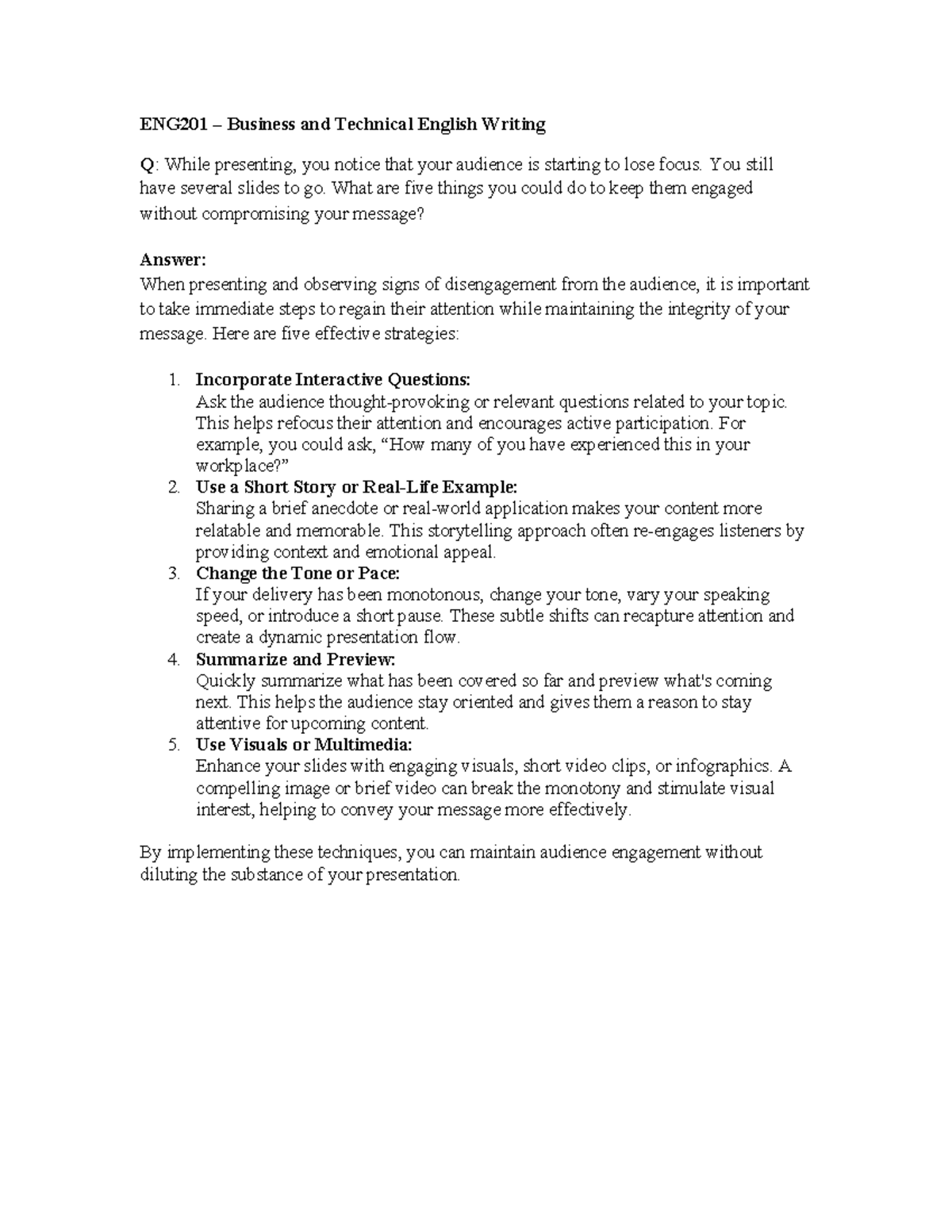 ENG201 Business & Technical English Writing: Engaging Your Audience ...