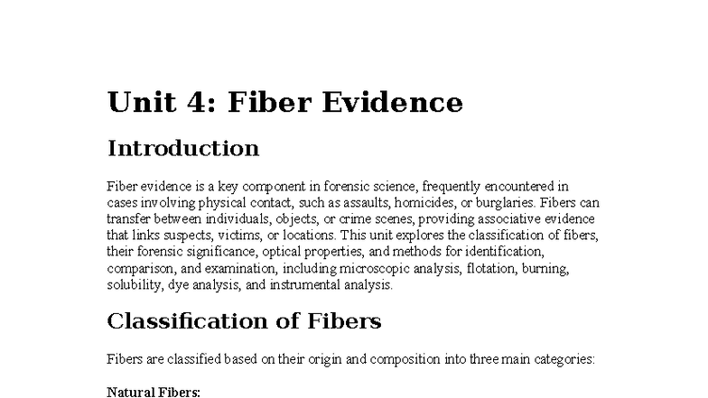 Forensic Physics Unit 4: Analyzing Fiber Evidence - Studocu