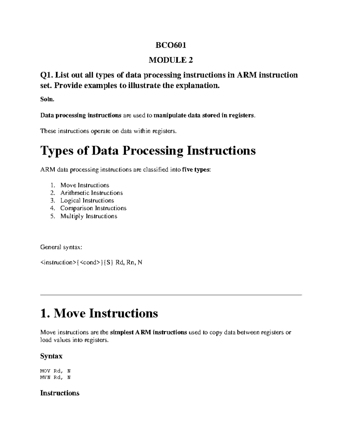 BCO601 Module 2 - Data Processing Instructions in ARM - Studocu