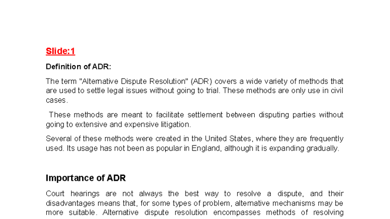 ADR Class Assessment: Understanding Alternative Dispute Resolution ...