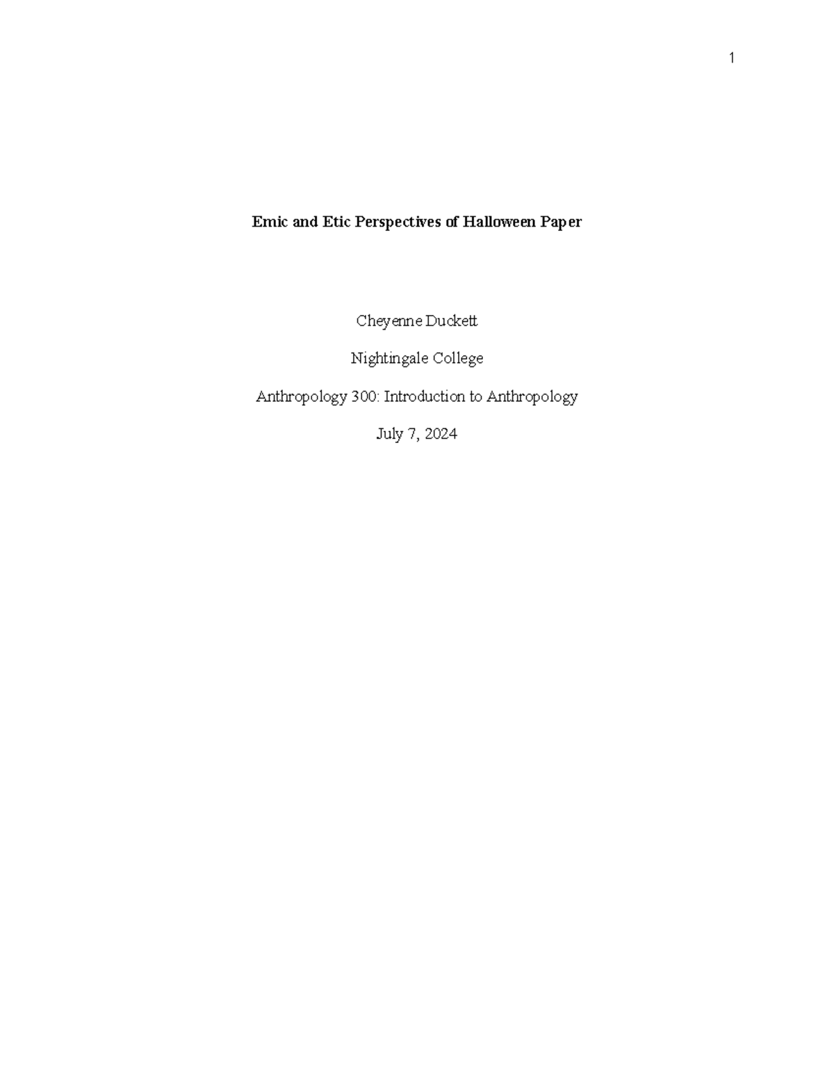 Emic and Etic Perspectives of Halloween - Anthro 300 Paper - Studocu