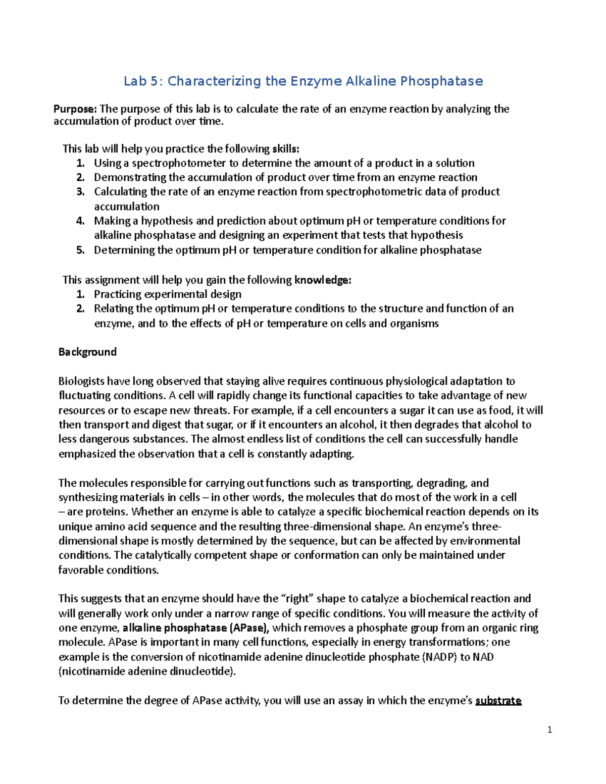 Lab 5 - Alkaline Phosphatase Enzyme Characterization Fall21 - Studocu