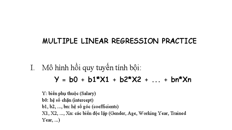 MULTIPLE LINEAR REGRESSION PRACTICE I - MÔ HÌNH HỒI QUY TUYẾN TÍNH BỘI - Studocu