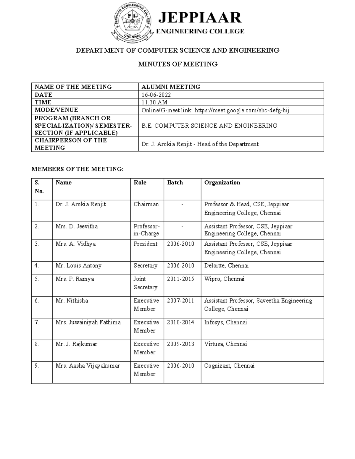Alumni Meeting Minutes (CSE 2022-2023) - Studocu