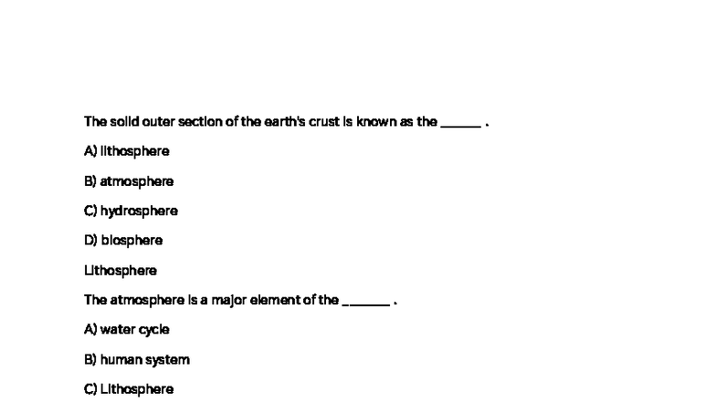 Environmental Science Quiz: Lithosphere, Biomes & Ecosystems (ES101 ...