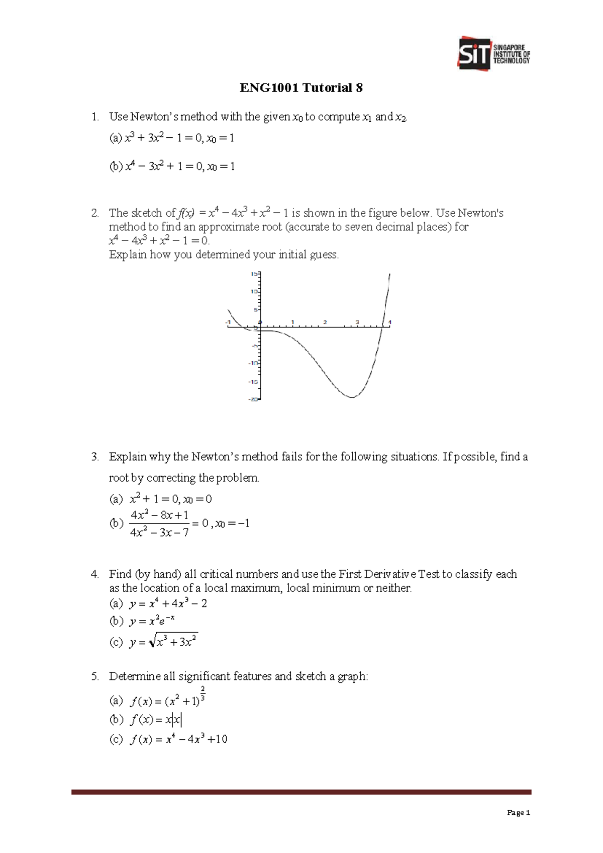ENG1001 Tutorial 8: Newton's Method and Critical Points - Studocu