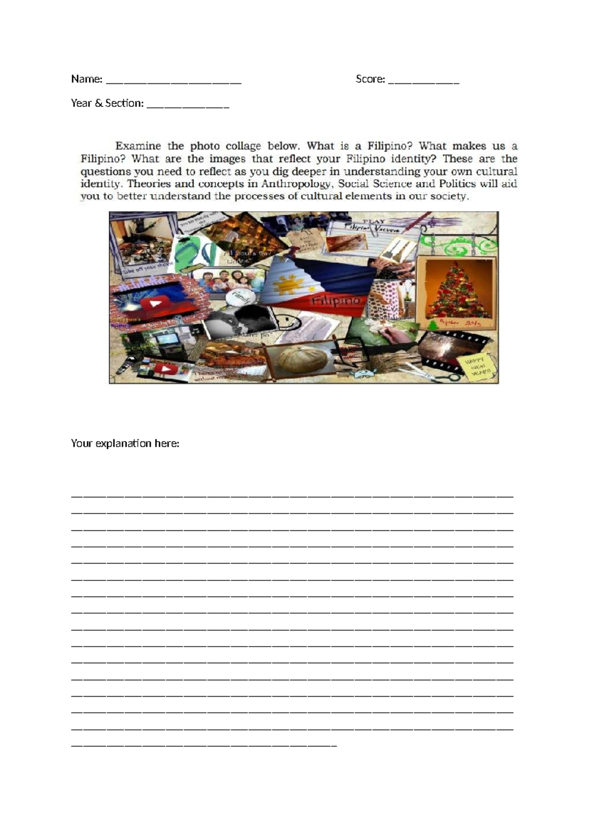 UCSP Performance Task 1: Exploring Filipino Identity - Studocu